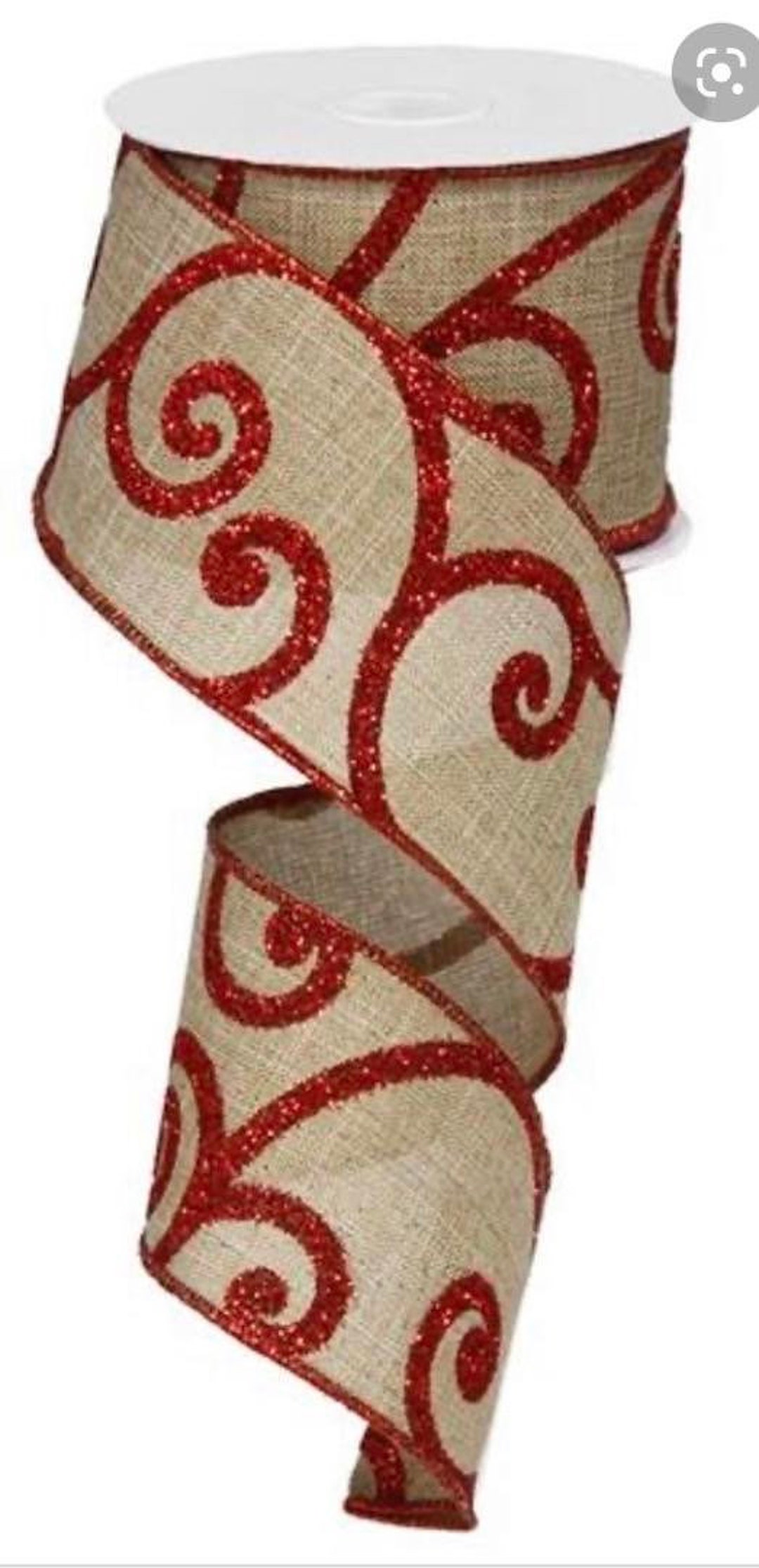 Red Scroll Ribbon, Glitter Scroll Ribbon, 10 Yard Roll, 2 1/2", Wired ...