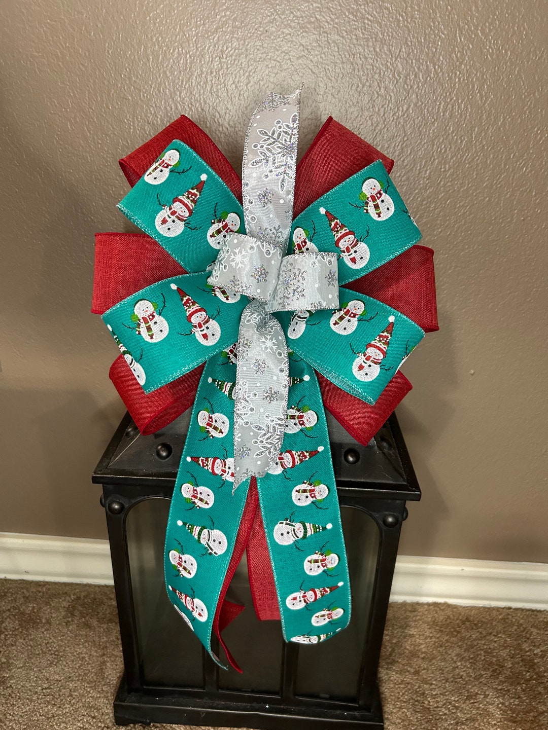 Christmas Bow, Snowman Bow, Teal Snowman Bow, Snowflake Bow, Wreath Bow ...
