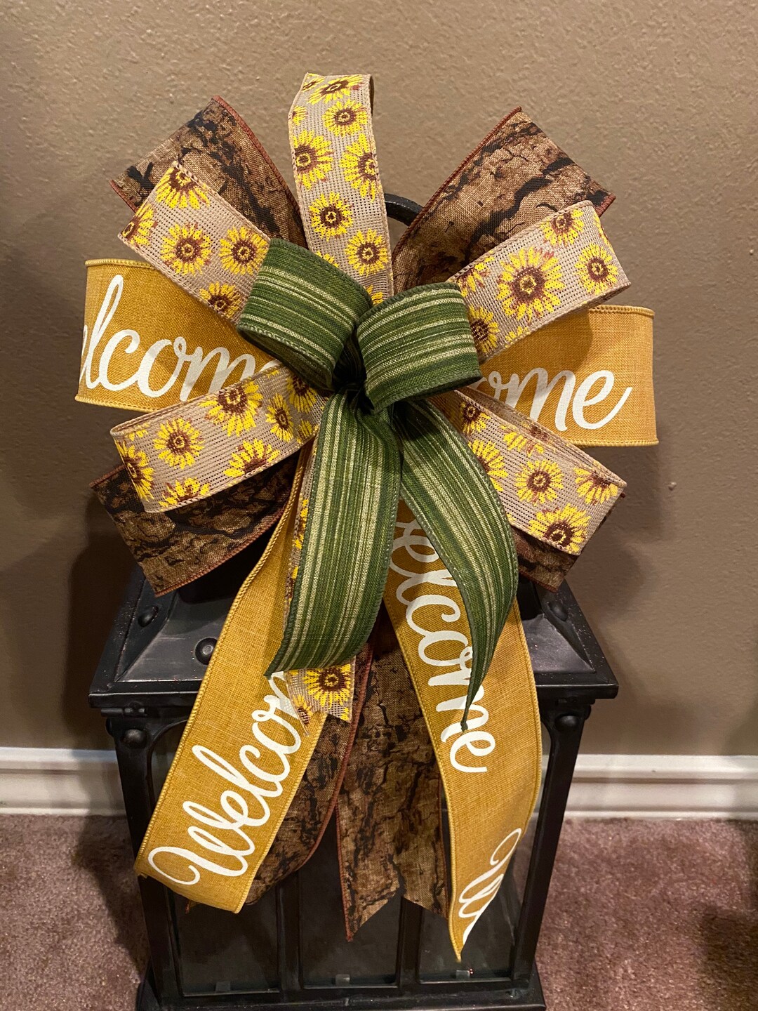 Welcome Bow, Sunflower Bow, Yellow Bow, Fall Bow, Burlap Bow, Lantern ...