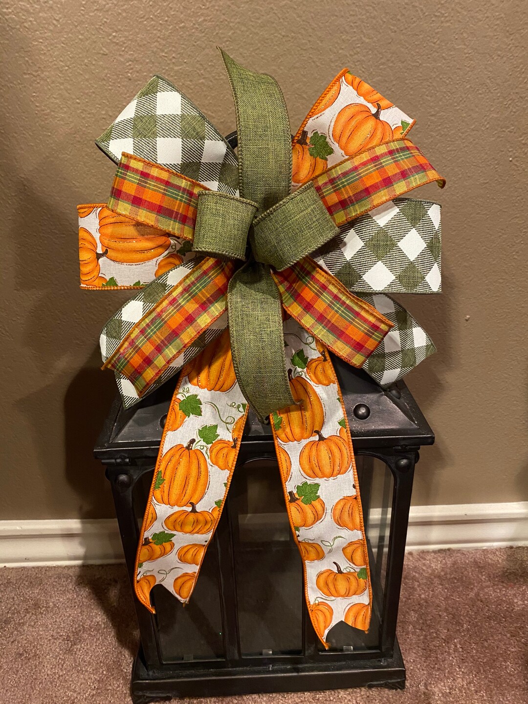 Fall Bow, Thanksgiving Bow, Pumpkin Bow, Fall Wreath Bow, Fall Lantern ...