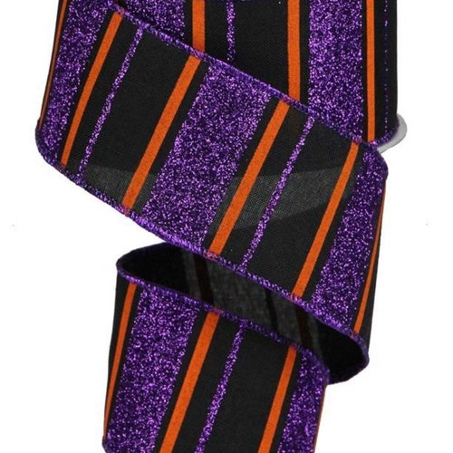 Purple Ribbon Orange Ribbon Glitter Stripe Ribbon Halloween - Etsy