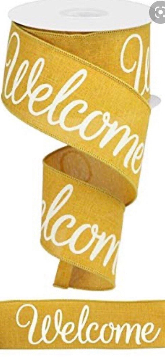 Yellow Ribbon Welcome Ribbon Burlap Ribbon Wired Ribbon 2 | Etsy
