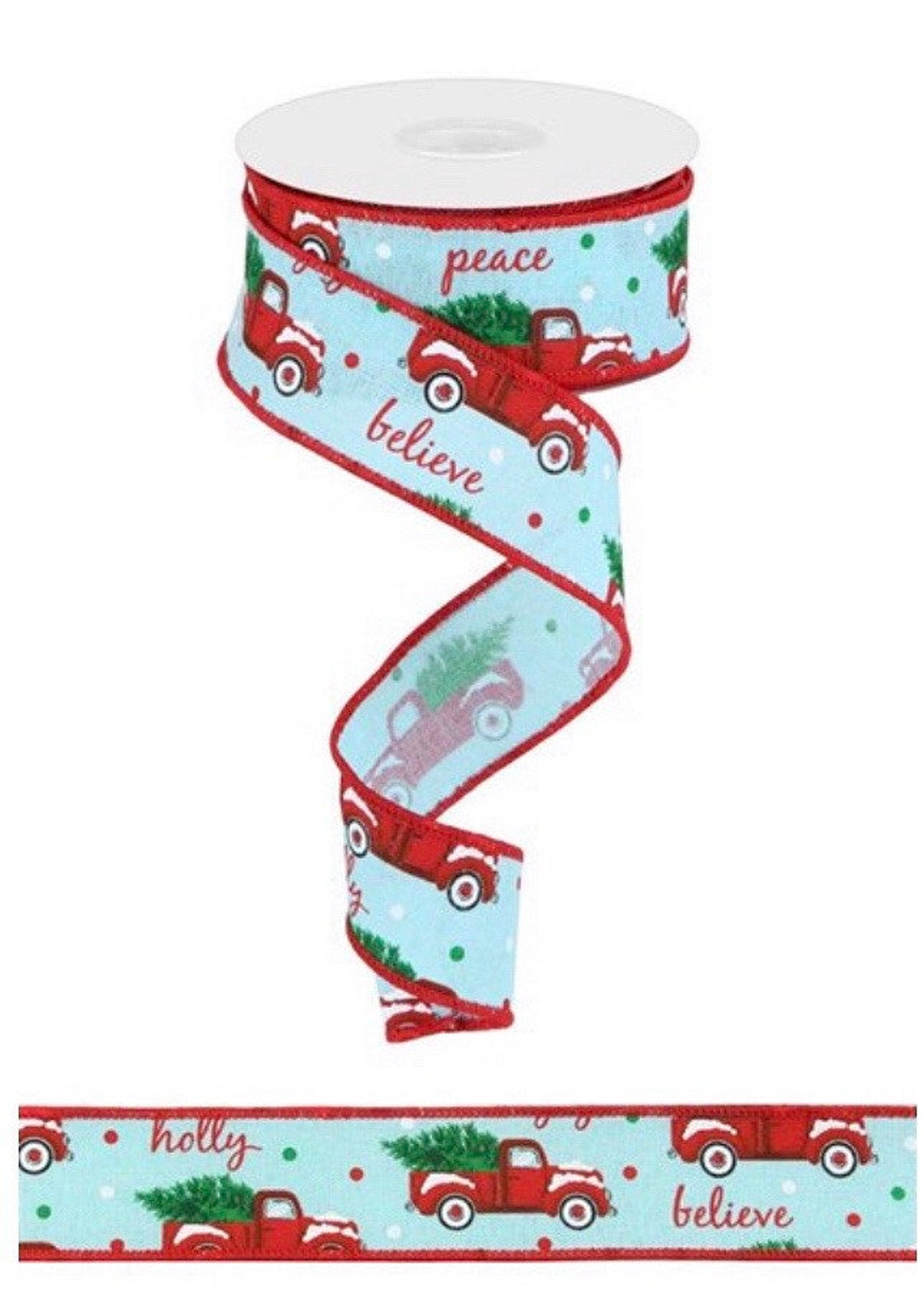 Christmas Ribbon, Vintage Truck Ribbon, Red Truck Ribbon, Blue ...
