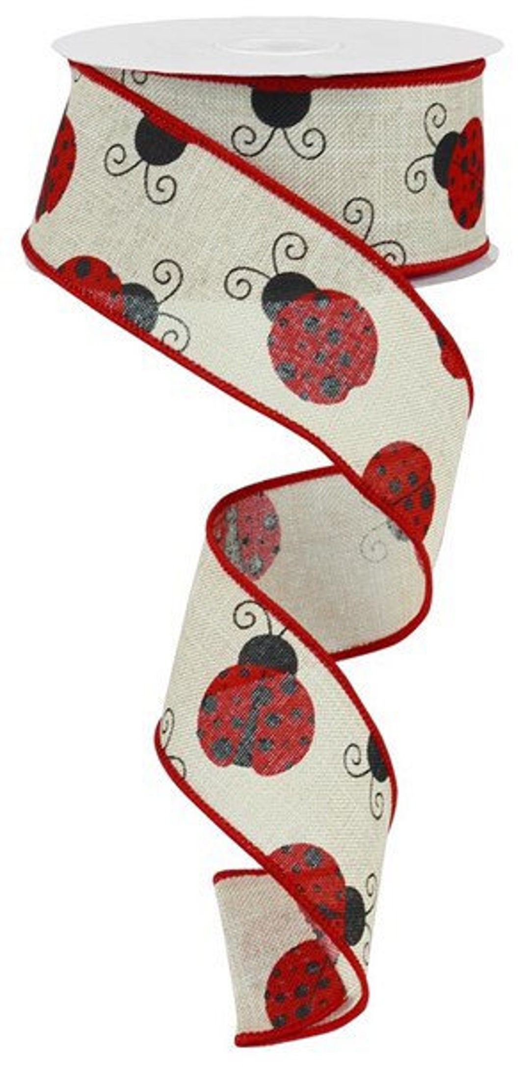 Ladybug Ribbon, Ladybug Royal Burlap Ribbon, Wired Ribbon, 1 1/2" Wired ...