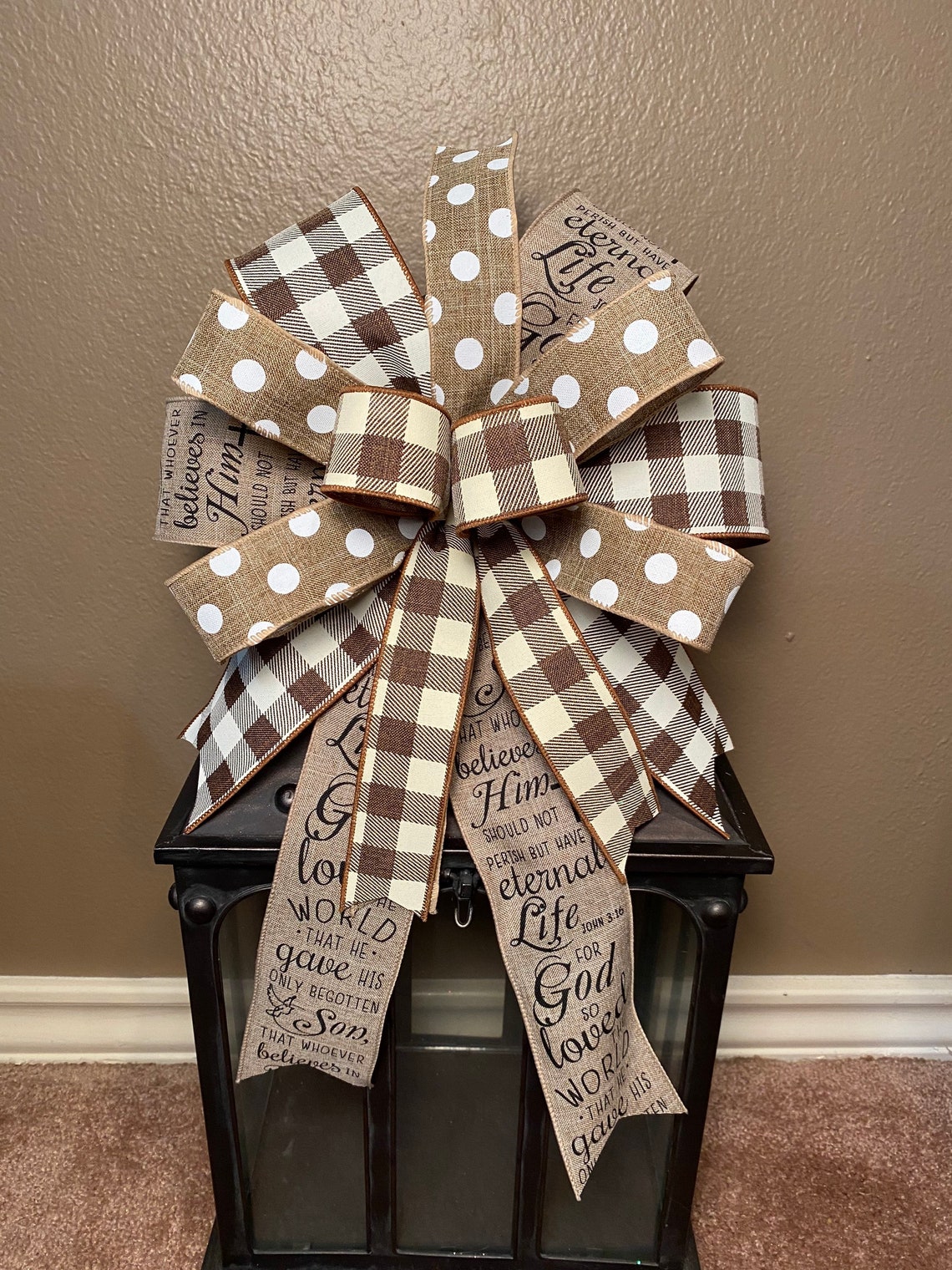 Religious Bow, John 3:16 Bow, Buffalo Check Bow, Burlap Bow, Religious ...