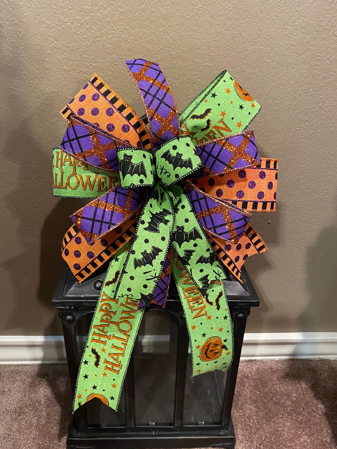 Halloween Bow, Happy Halloween Bow, Bat Bow, Green Bow, Orange Bow ...