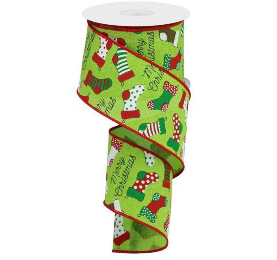 Christmas Ribbon, Christmas Stocking Ribbon, Stocking Ribbon, Green ...