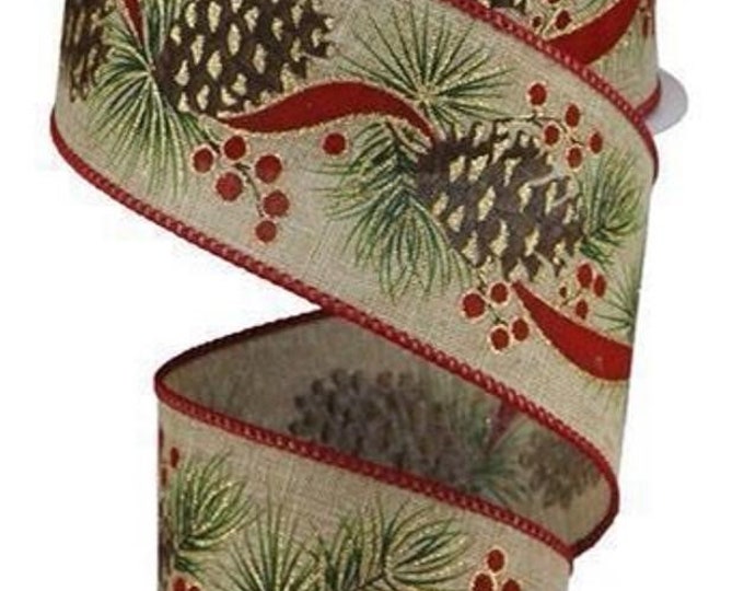 Christmas Ribbon, Pine Cone Ribbon, Christmas Pine Cone Ribbon, 2.5 ...
