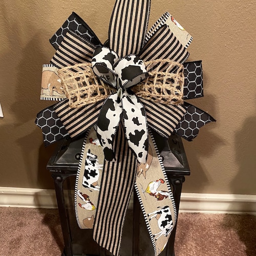 Farmhouse Bow Black Bow Burlap Bow Cow Bow Chicken Wire | Etsy