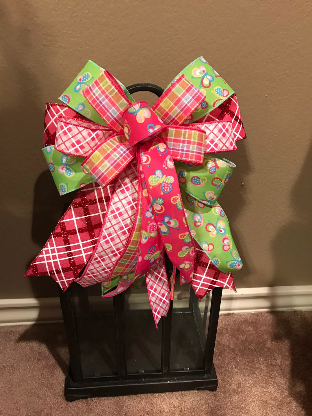Pink Bow, Spring Bow, Butterfly Bow, Spring Wreath Bow, Green Bow ...