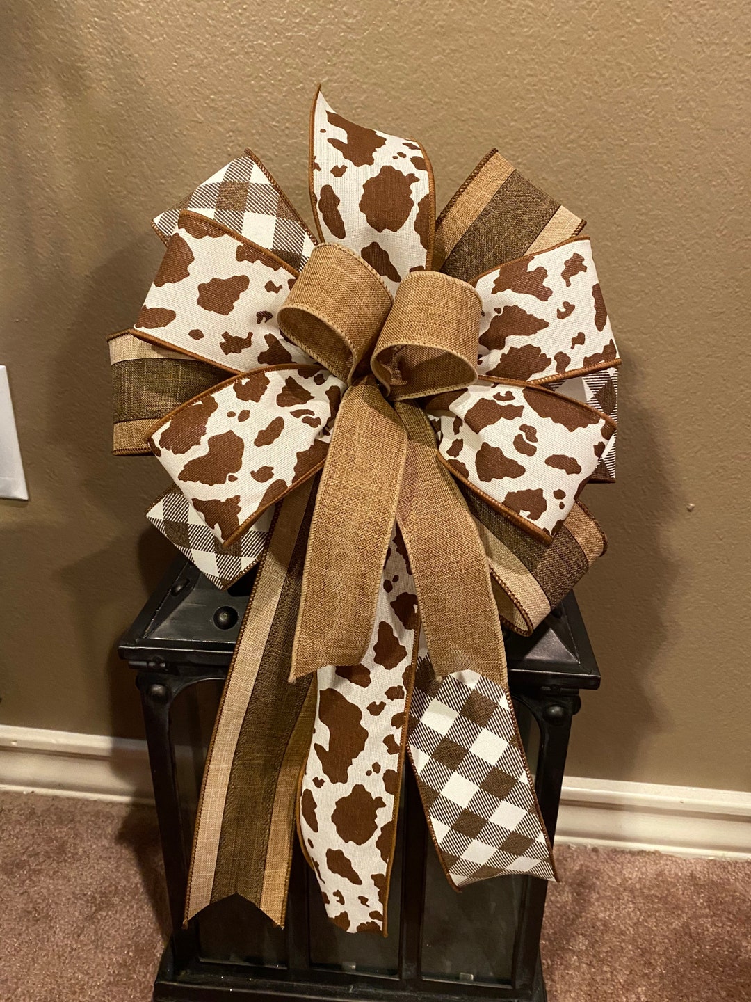 Farmhouse Bow, Cow Bow, Brown Bow, Wreath Bow, Lantern Bow, Basket Bow ...