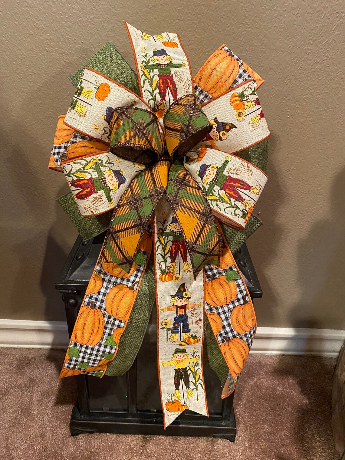 Fall Bow, Thanksgiving Bow, Scarecrow Bow, Orange Bow, Green Bow, Fall ...