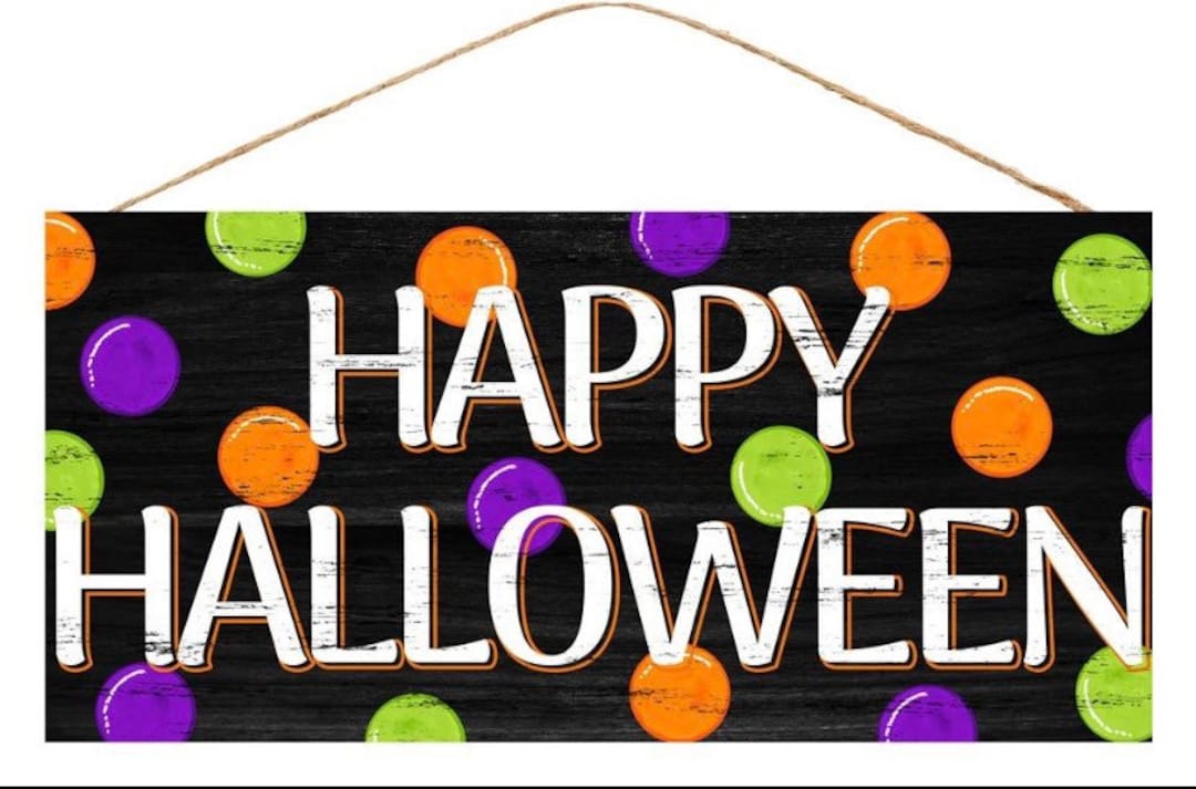 Halloween Sign, Happy Halloween Sign, Halloween Wreath Sign, Polka Dot ...