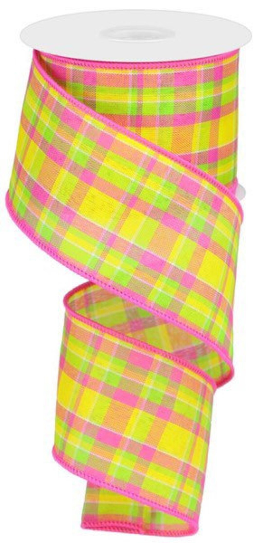 Yellow Ribbon, Pink Ribbon, Pink and Yellow Plaid Ribbon, Spring Plaid ...