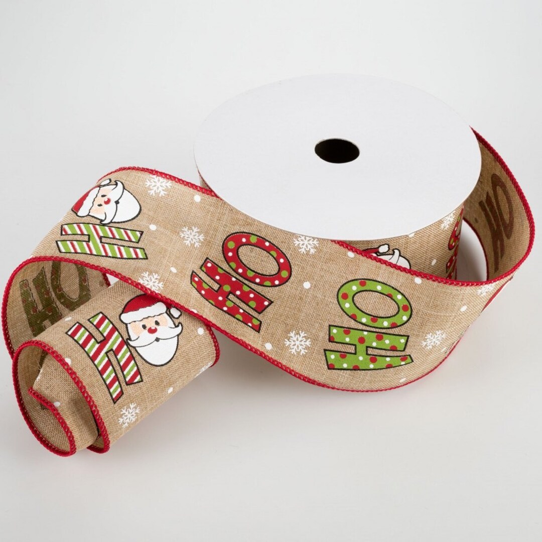 Christmas Ribbon, Santa Ribbon, Ho Ho Ho Ribbon, 2.5" Wired Ribbon, 10 ...