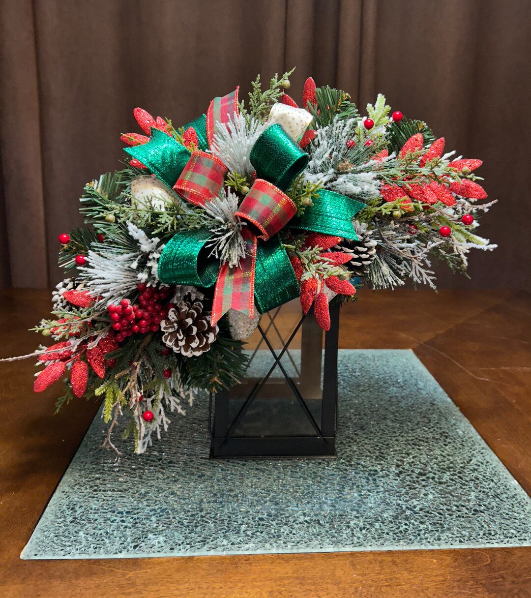 Christmas Lantern Swag, Pine Lantern Swag, Holiday Lantern Swag. Tartan ...
