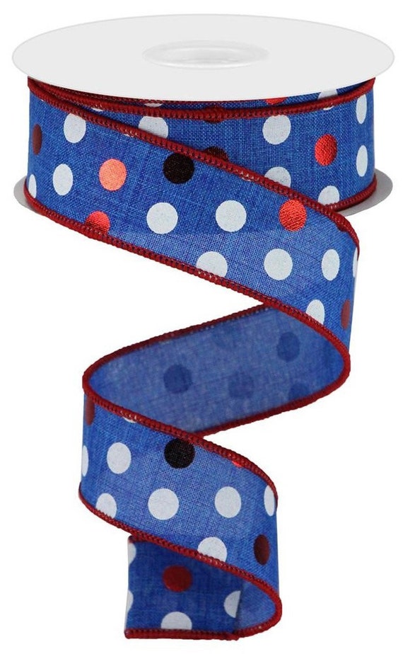 Patriotic Ribbon Blue Ribbon Blue Polka Dot Ribbon USA - Etsy