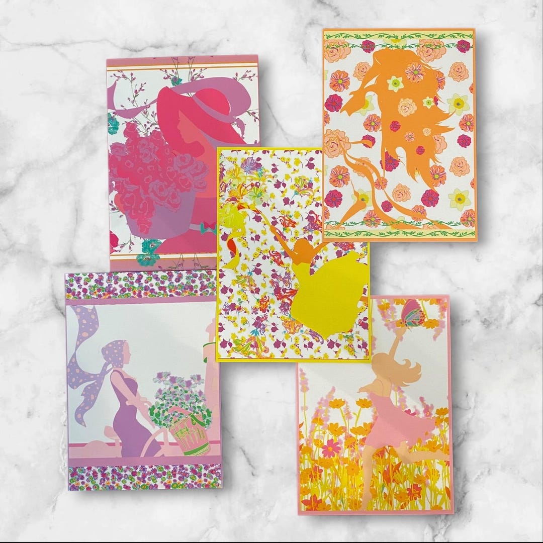 Set of 5 Glossy 6x9 Feminine Art Prints | Vibrant Wall Art Gift for Her ...