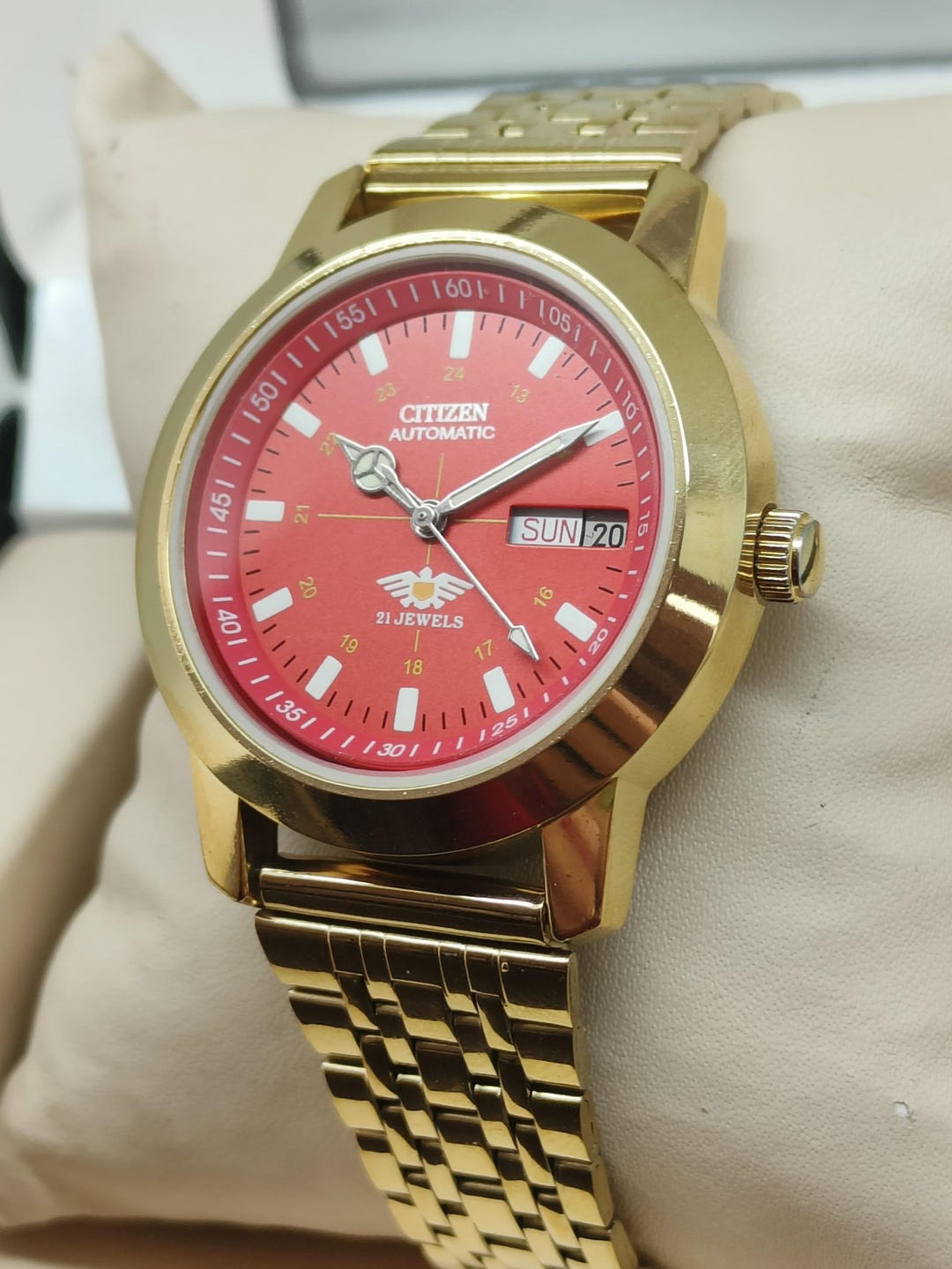 Citizen Automatic,day-date, Red Colour Dial, Refurbished Vintage Wrist ...