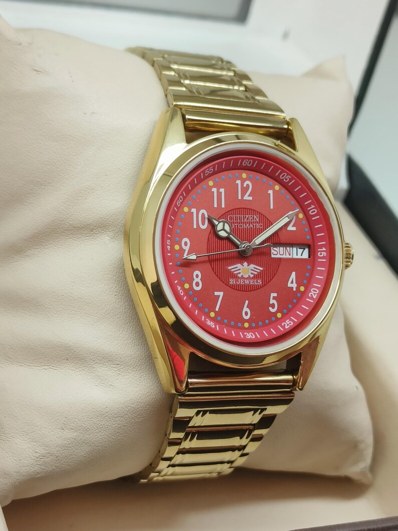 Vintage Citizen Automatic Watch, Gold Plated With Red Colour Face ...