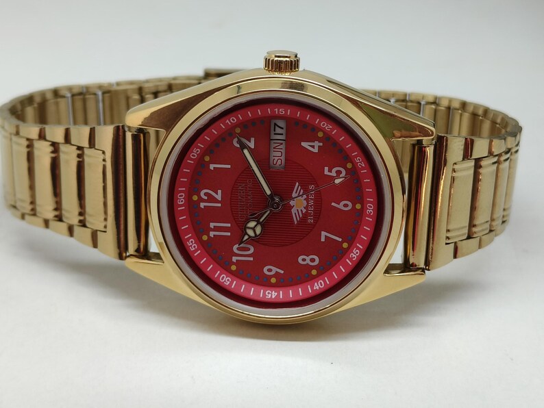 Vintage Citizen Automatic Watch, Gold Plated With Red Colour Face ...