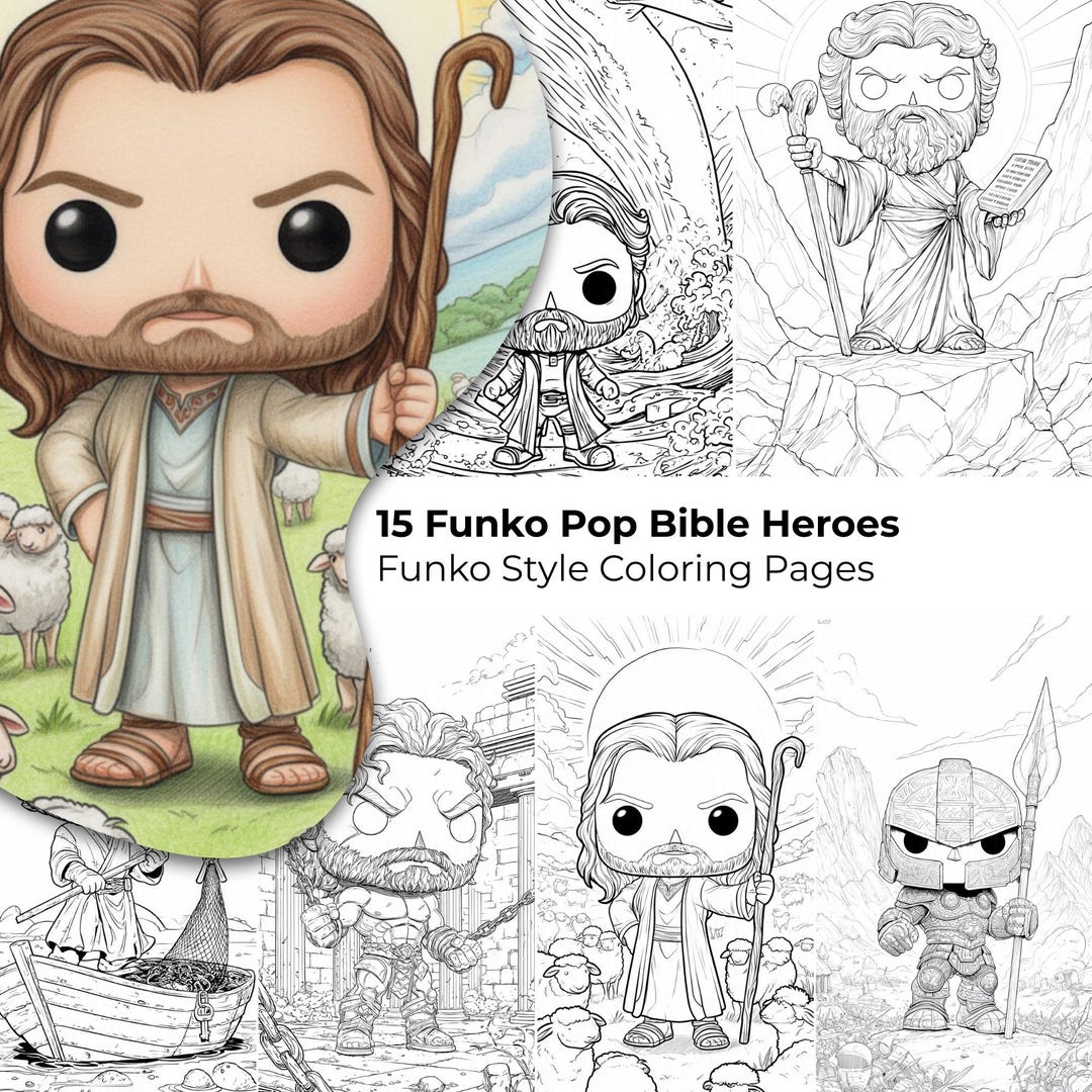 Bible Heroes Coloring Book | 15 Funko Pop Style Christian Characters ...