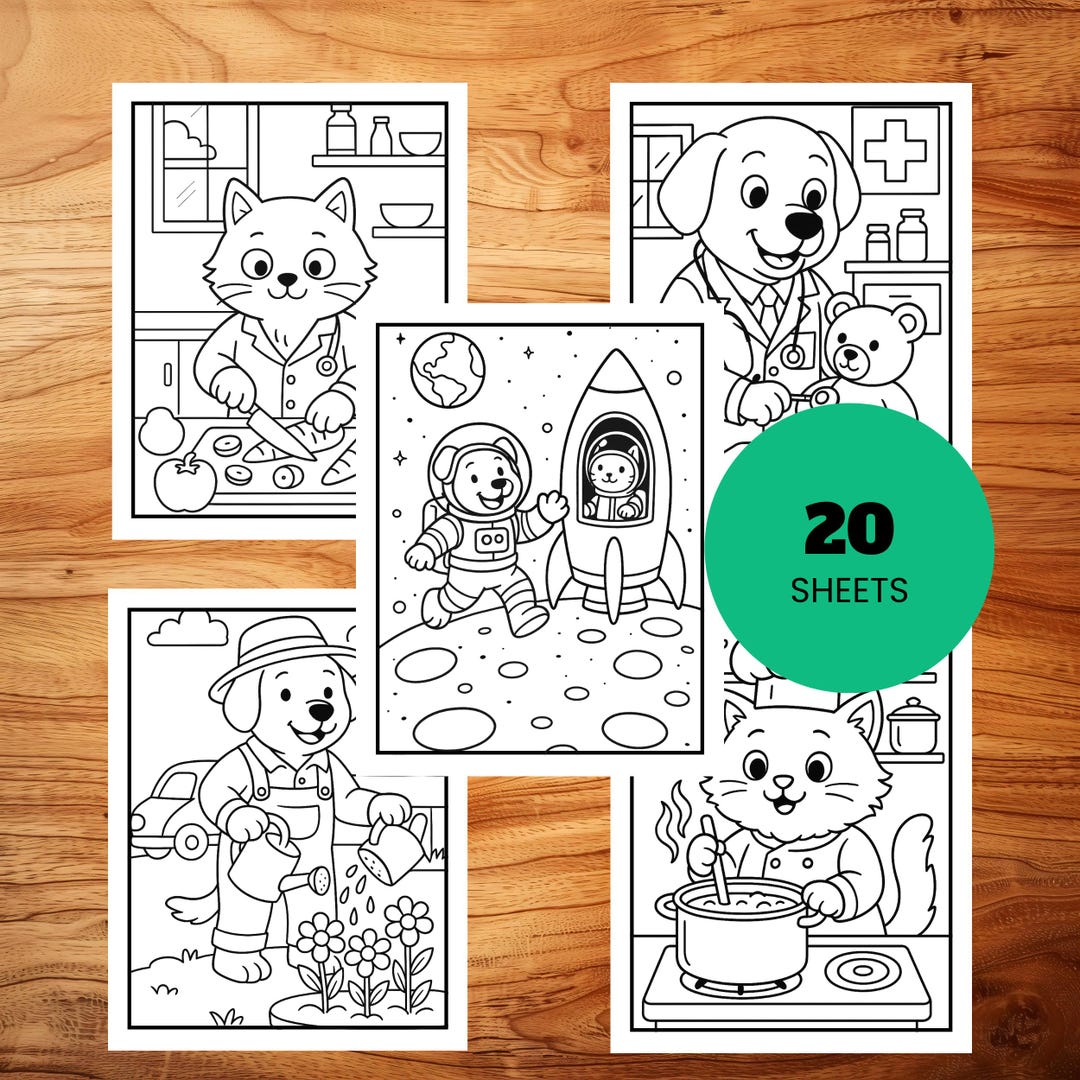 20 Pages Animal Coloring Book, Cute Animal Coloring, Fun Coloring Pages ...