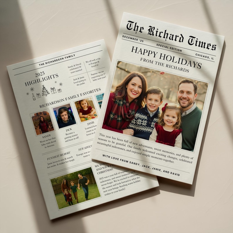 Christmas Newspaper Card Template, Year in Review Holiday Newsletter ...