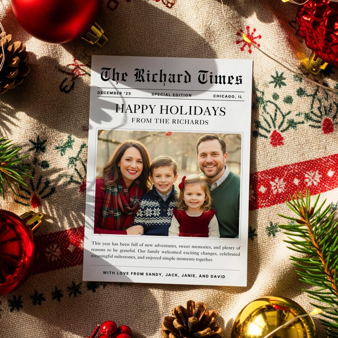 Christmas Newspaper Card Template, Year in Review Holiday Newsletter ...