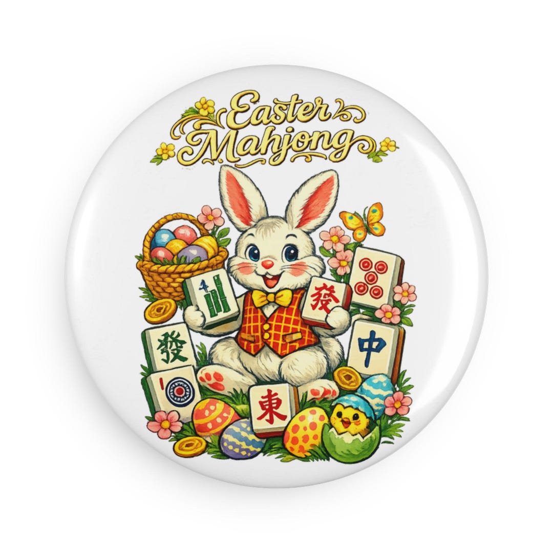 Easter Mahjong Button Magnet | Round Bunny Mahjong Tiles - Etsy