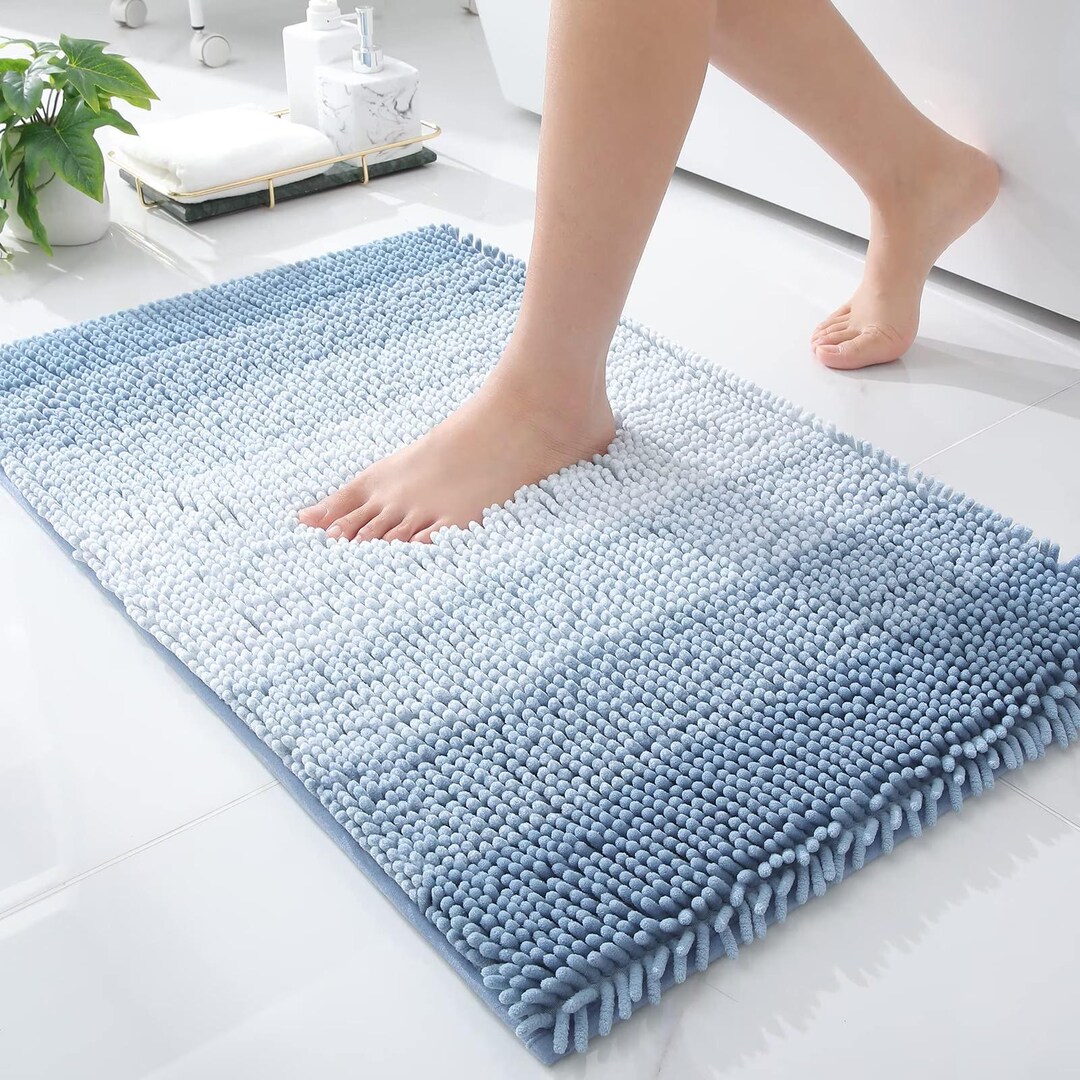 Non-slip Chenille Bath Rugs - Luxurious Striped Ultra-absorbent Shaggy ...