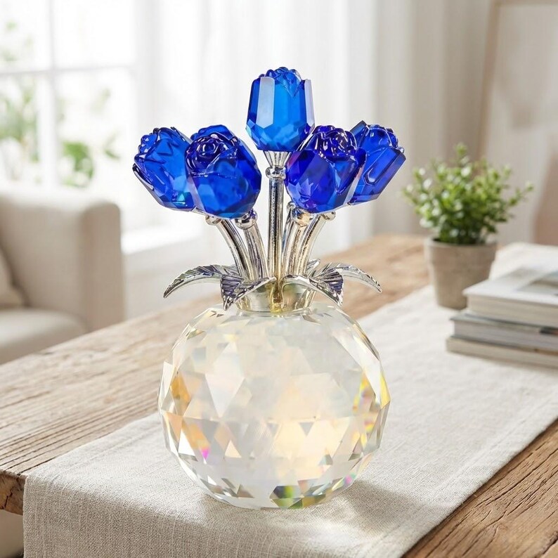 Crystal Rose Bouquet, Faceted Glass Vase, Anniversary Gift - Etsy