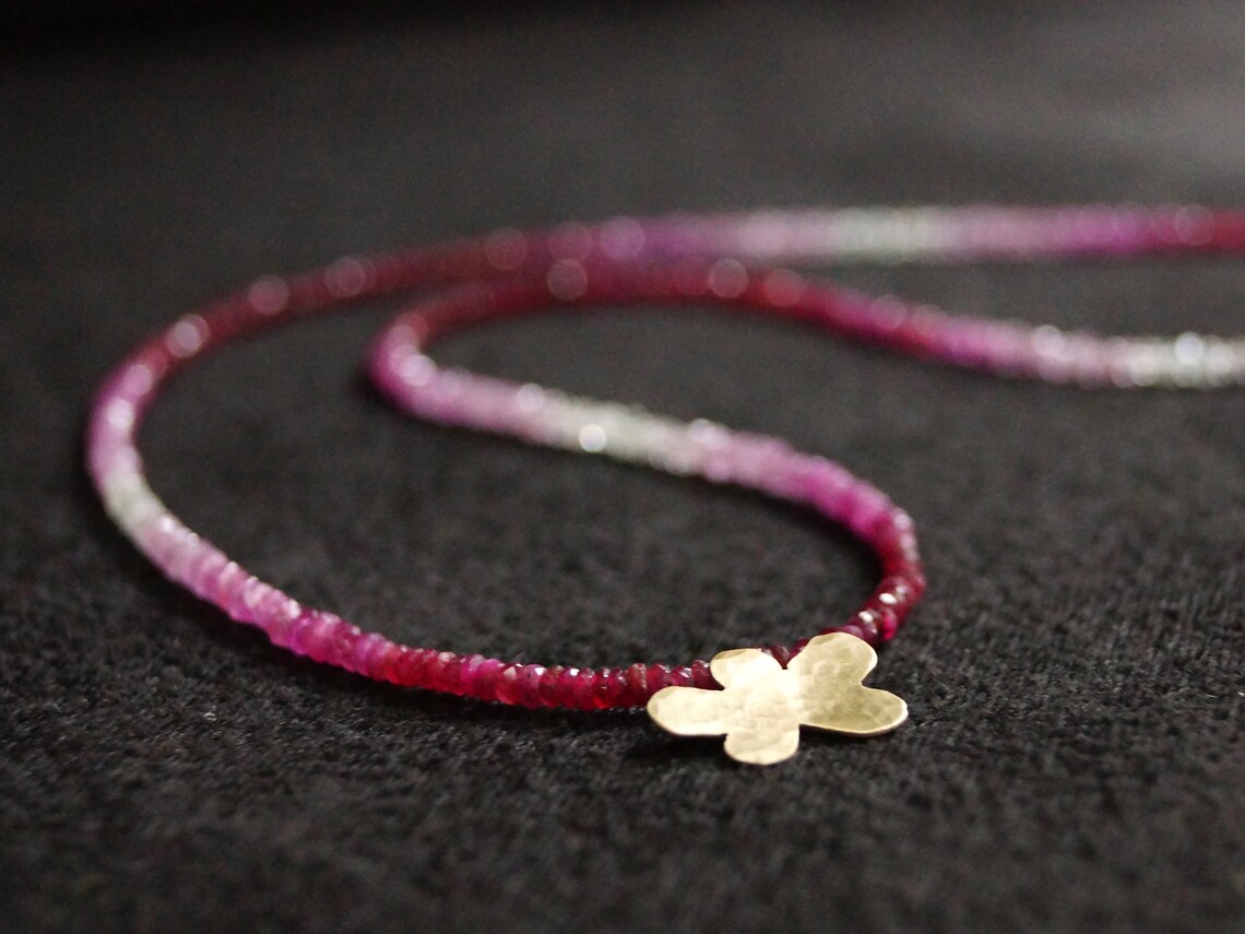 14k Solid Gold: Shaded Ruby Necklace October Birthstone - Etsy