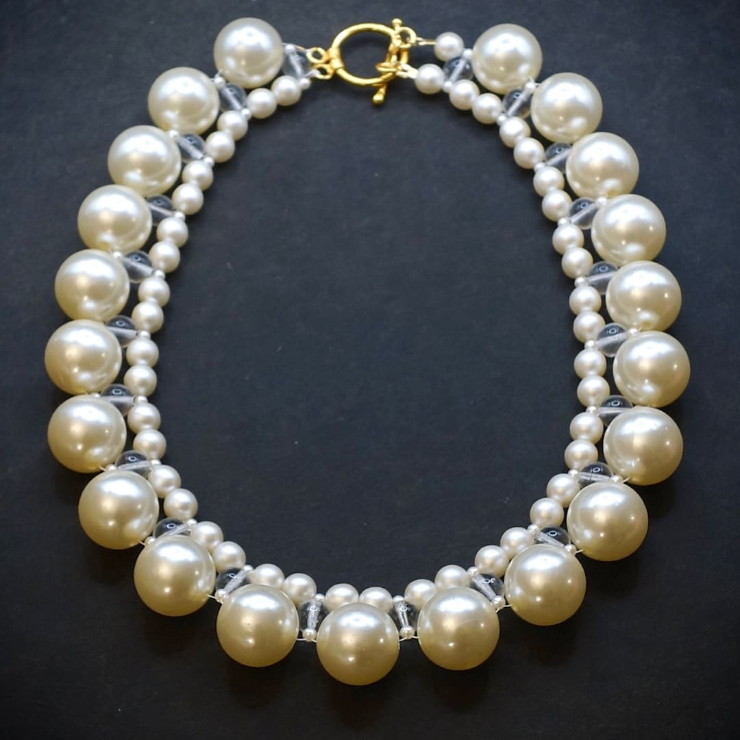 Extra Large Chunky Pearl Beaded Necklace, Bridal Pearl Choker, Wedding ...