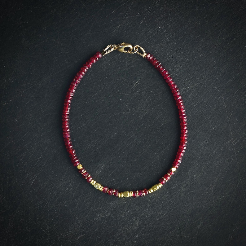 14K Ruby Bead Bracelet | Heavy Weight Gold Beads - Etsy