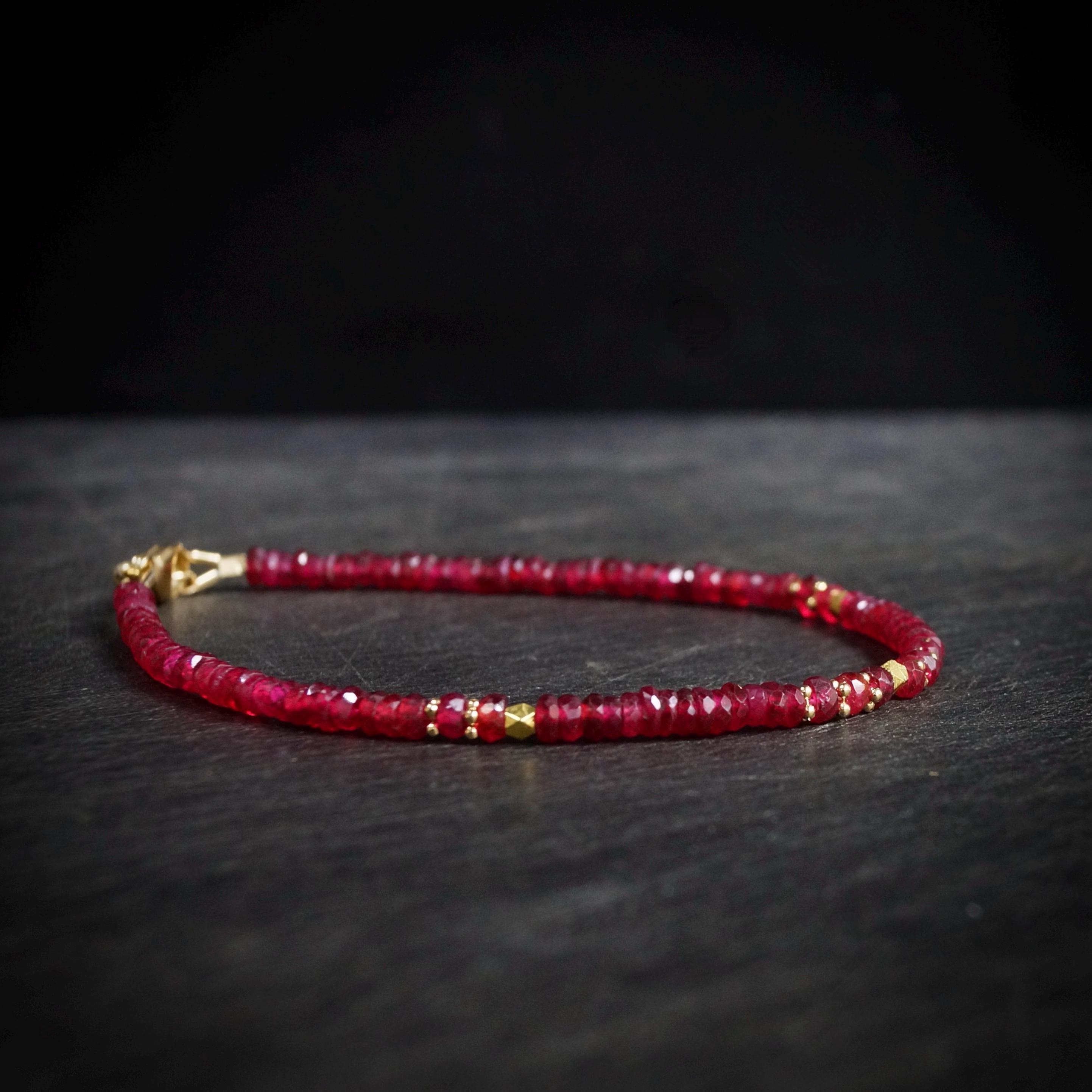 14K Solid Gold: Ruby Bead Bracelet | 2-2.5mm| Genuine Natural Ruby ...