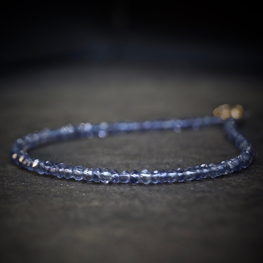 14K Solid Gold: Lolite Beaded Bracelet | Healing Stone | Mens Gemstone ...