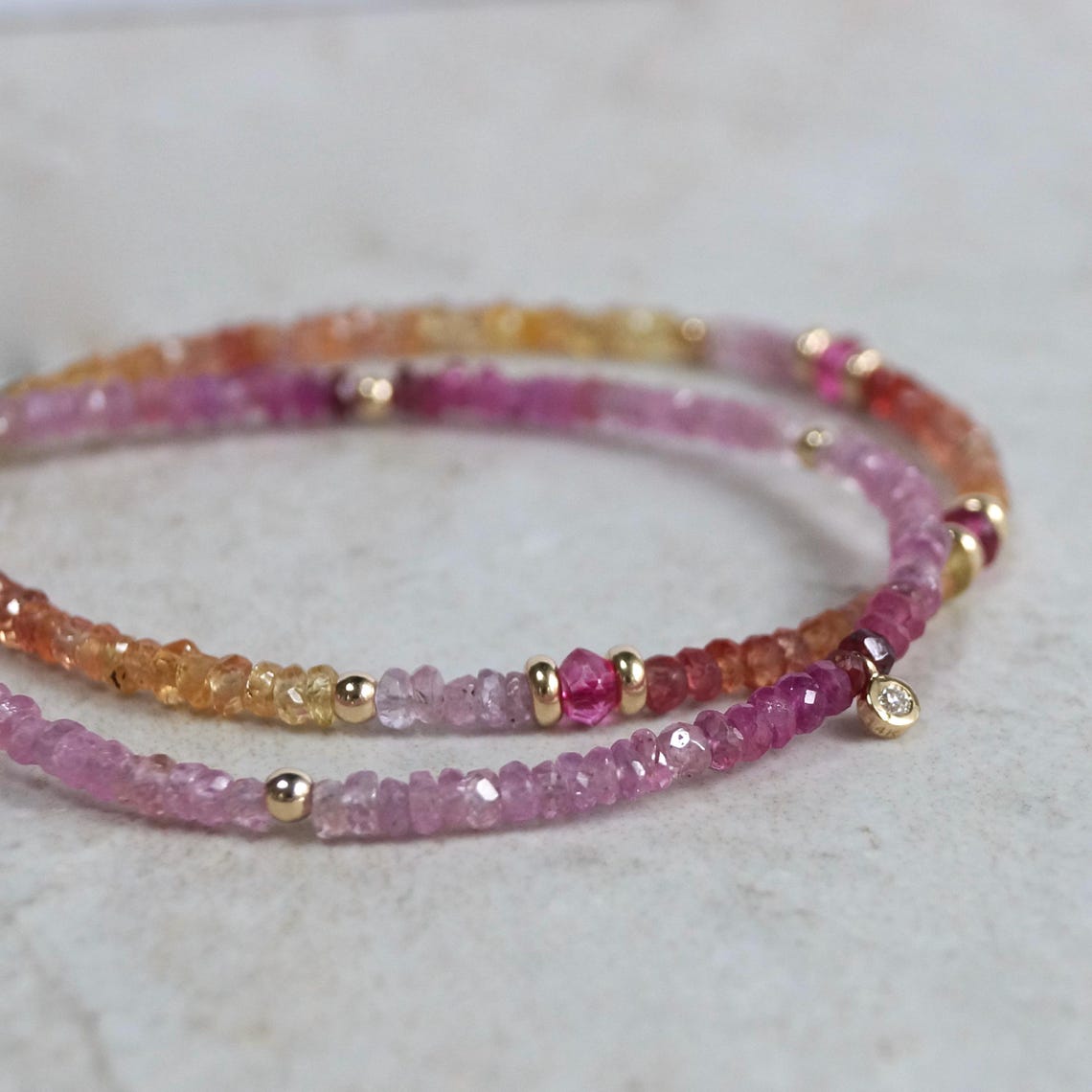 14K Padparadscha Sapphire Bracelet: Pink, Orange, Yellow Gemstone - Etsy