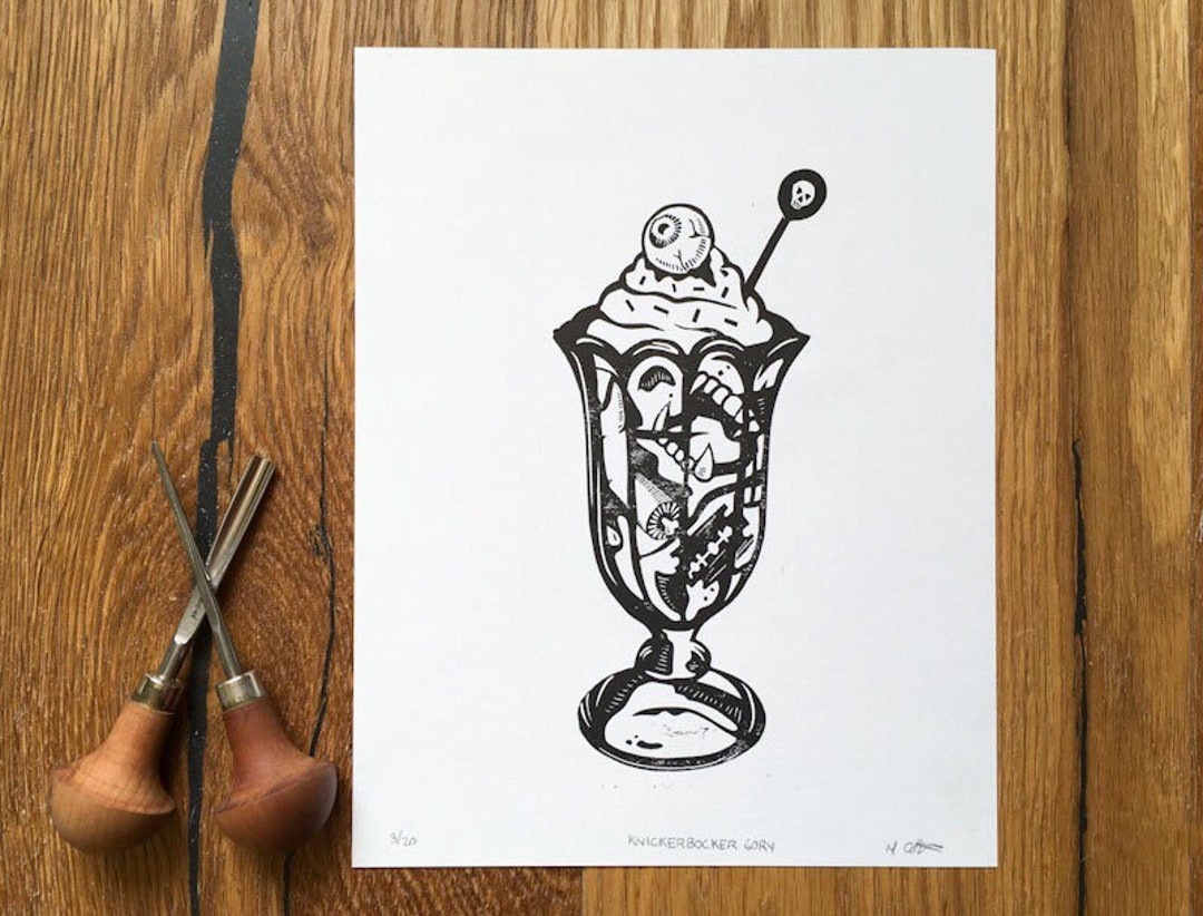 Knickerbocker Gory Linoprint – Macabre Lino Print Art for Summer Goths ...