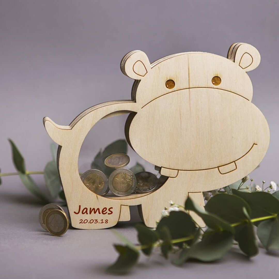 Personalised Baby Hippo Money Box, Piggy Bank for Kids, Coin Bank ...