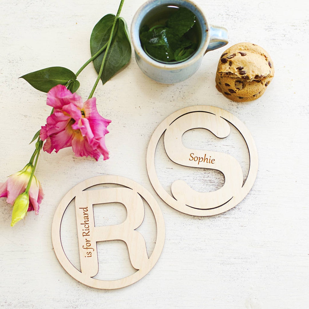 Wooden Letter Coasters Personalized Gift for Wedding, Engraved Letter ...