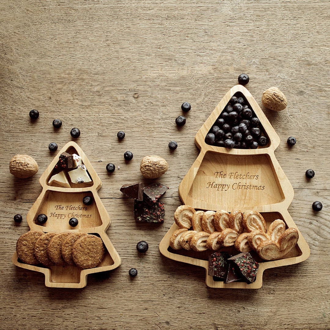 Personalised Christmas Tree Snack Tray, Kitchen Utensils Gift, Wooden ...