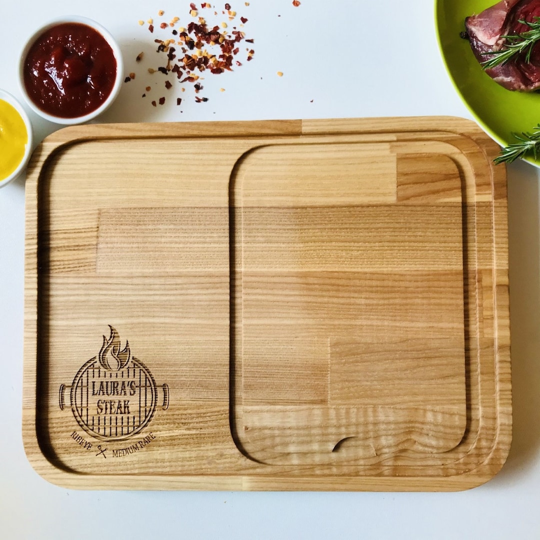 Personalized Wooden Steak Serving Board - Handcrafted BBQ Meat Platter ...