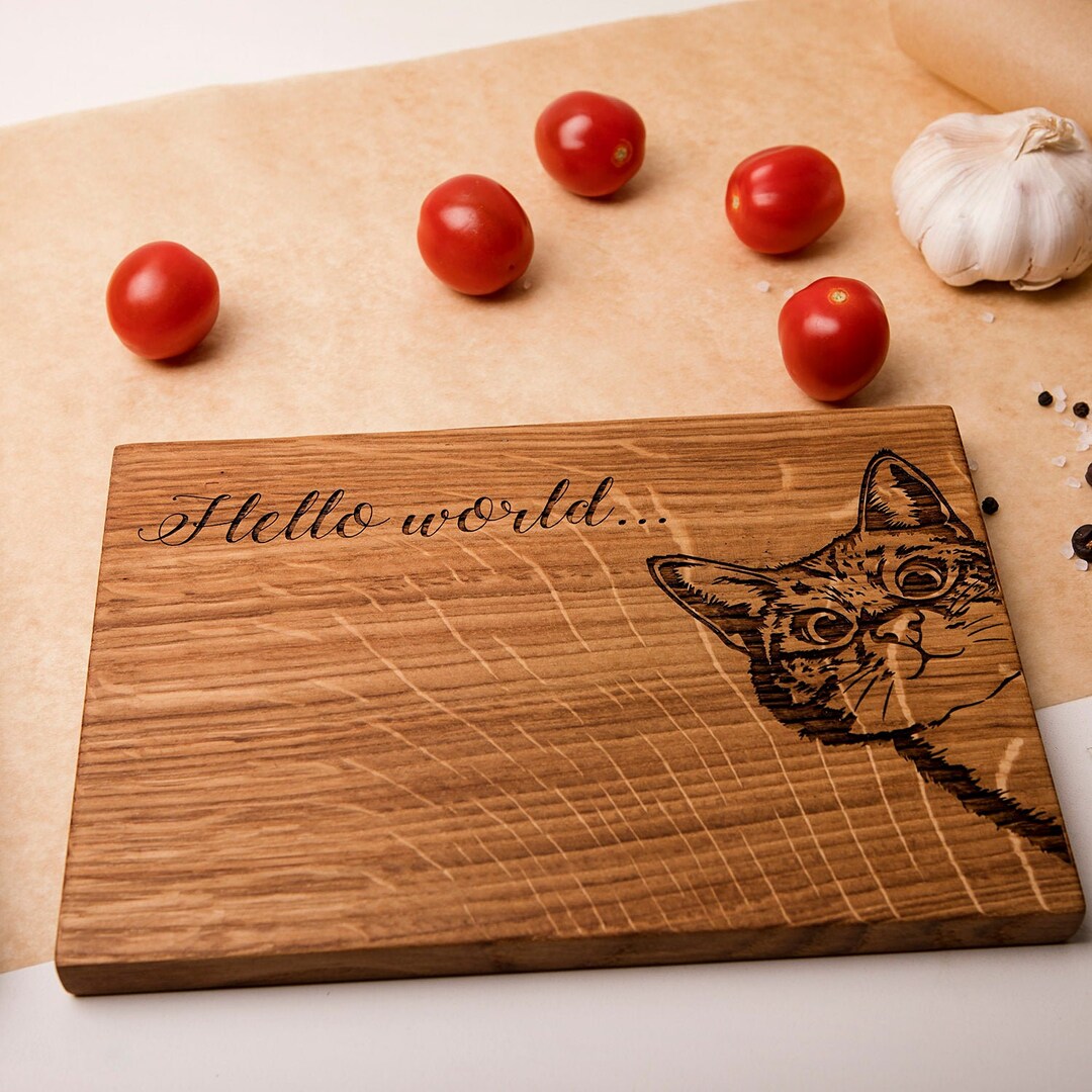 Peek a Boo Cat Board Personalized Text Engraved Cat Chopping Board Oak ...