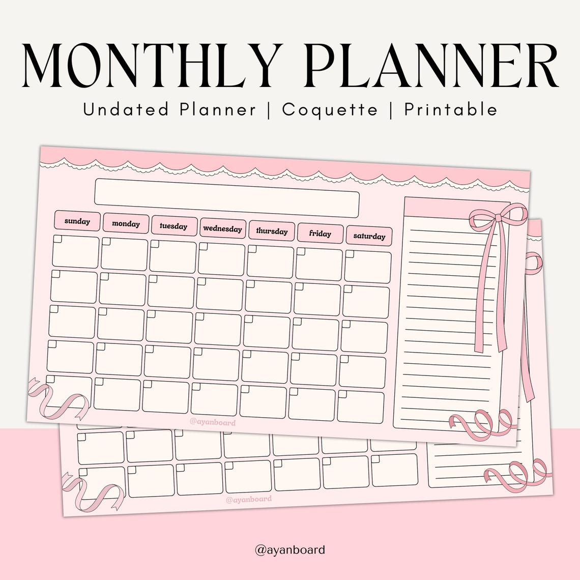 Coquette Monthly Planner: Pink Kawaii Calendar (digital Download) - Etsy