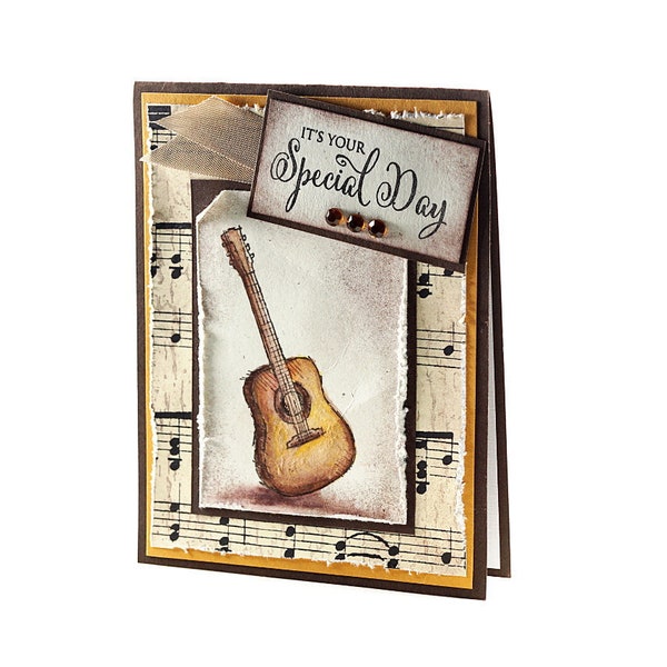 Guitar Happy Birthday Card Etsy