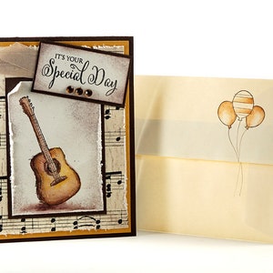 Guitar Birthday Music Birthday Card Stamped Greeting Cards Homemade ...