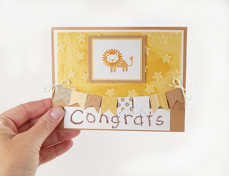 Congratulations Baby Card Personalize Baby Name Lion Baby | Etsy
