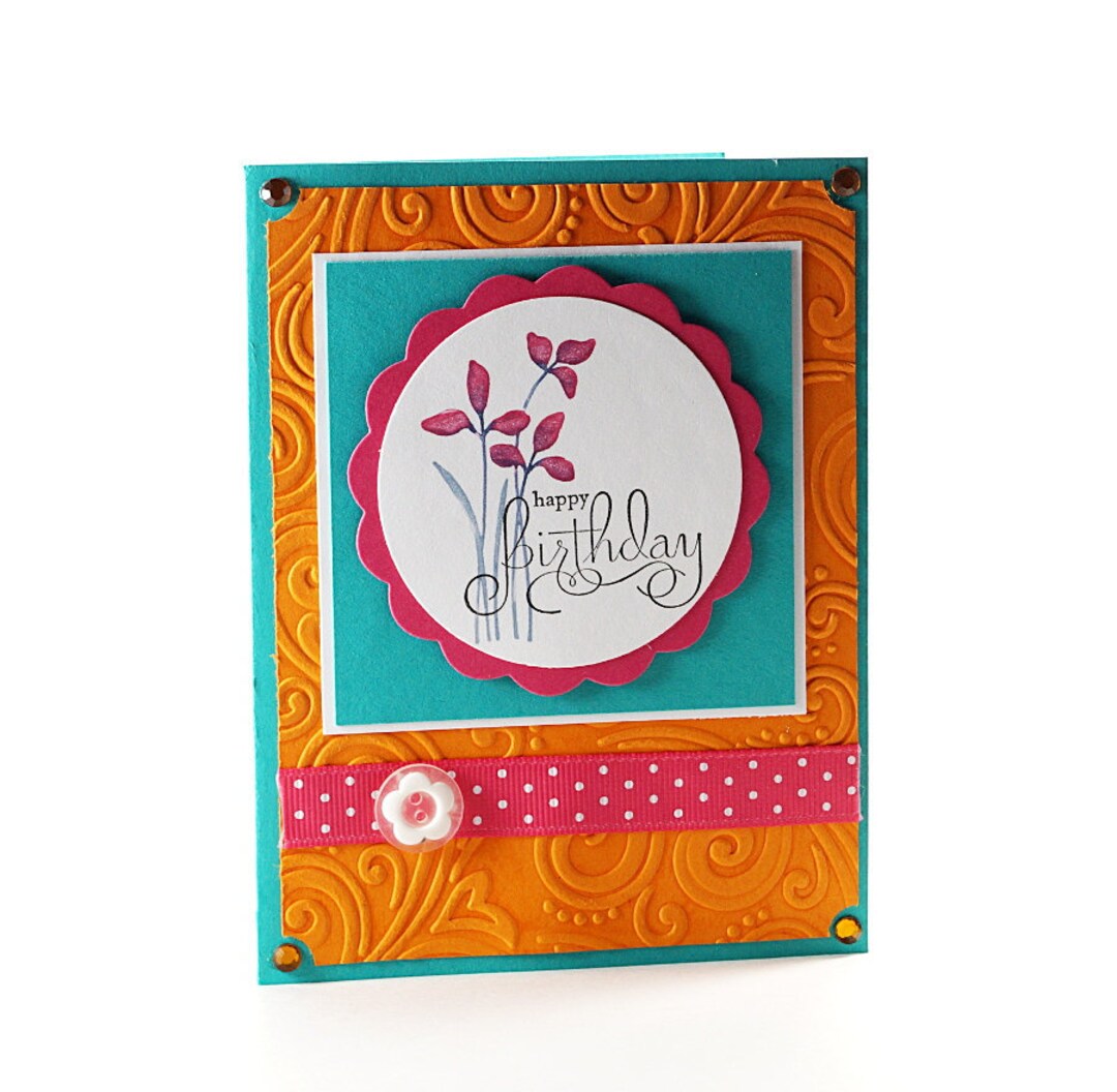 Floral Birthday Card - Handmade Spring Card - Happy Birthday Stamped ...