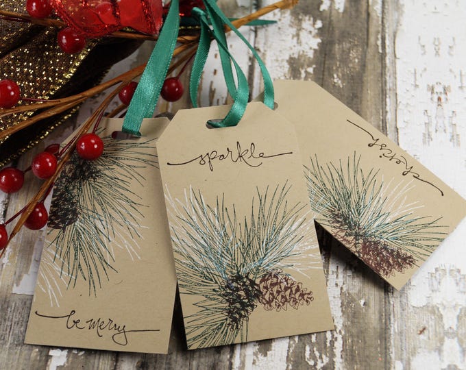 Christmas Gift Tags Handmade, Holiday Gift Tags, Pine Cone Tags - Etsy